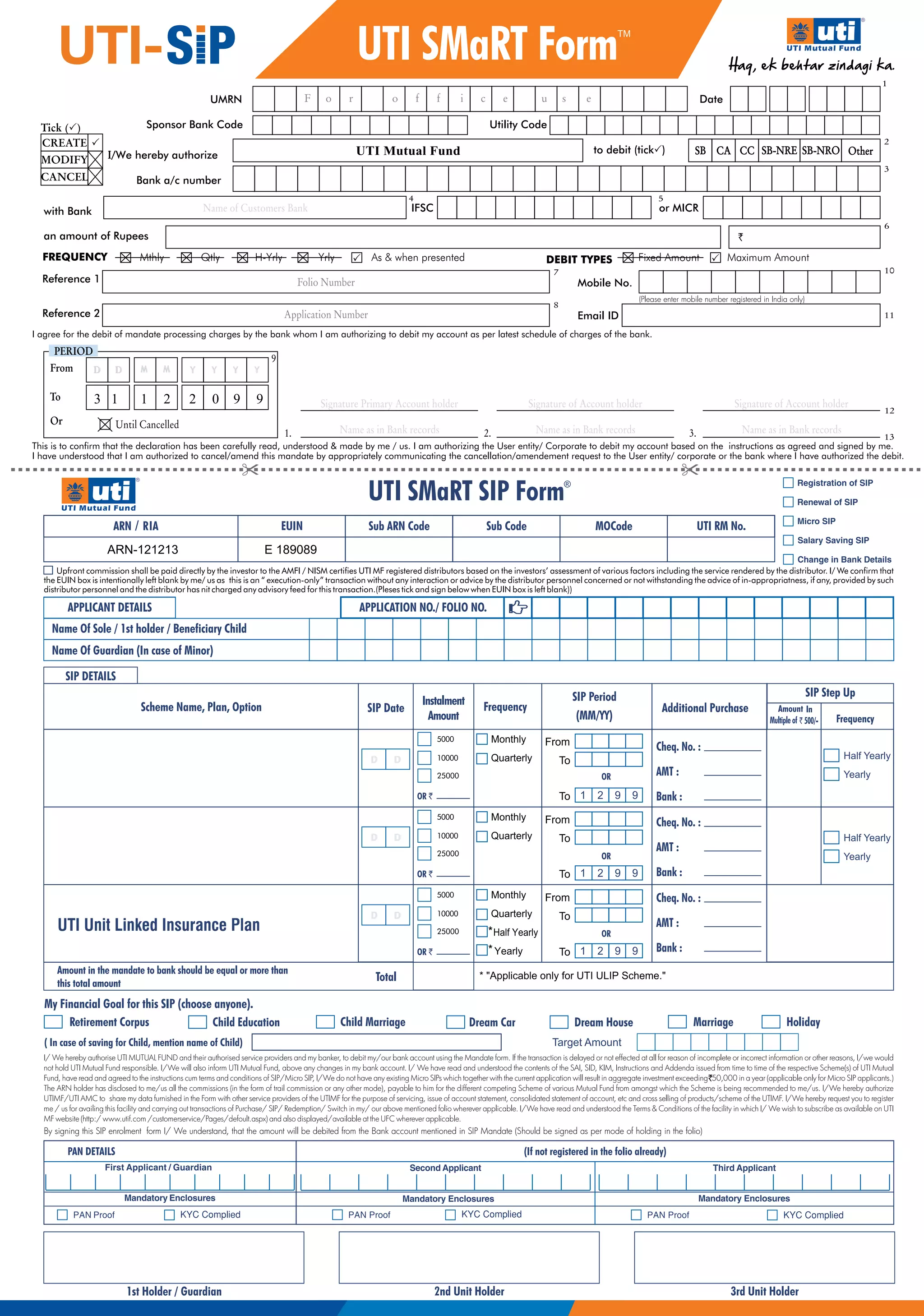 UTI - Unit Linked Insurance Plan (UTI-ULIP) New Editable Aplication ...