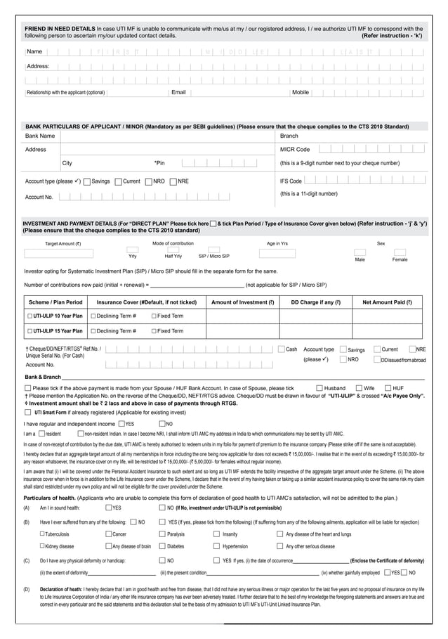 UTI - Unit Linked Insurance Plan (UTI-ULIP) New Editable Aplication ...