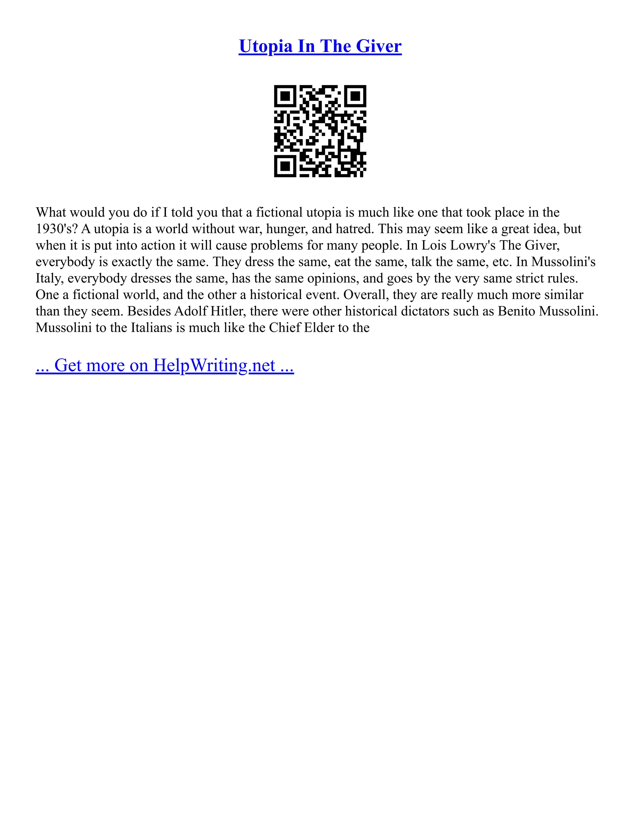 Utopia In The Giver | PDF