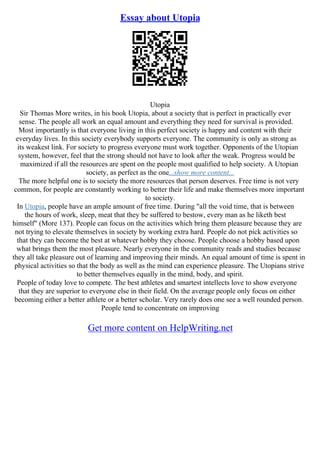 Utopian Society Essay | PDF | Hobbies & Interests