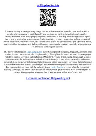 Utopian Society Essay | PDF | Hobbies & Interests