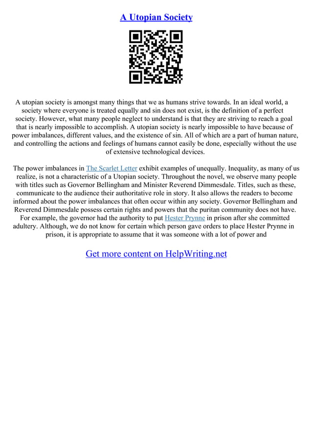 Utopian Society Essay | PDF | Hobbies & Interests