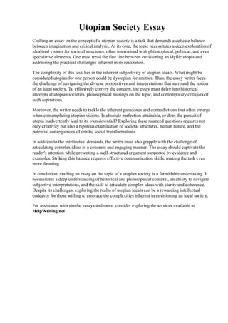 Utopian Society Essay | PDF