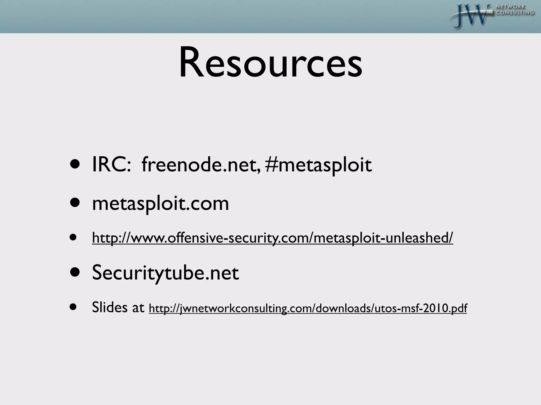 Metasploit @ 2010 Utah Open Source Conference | PPT