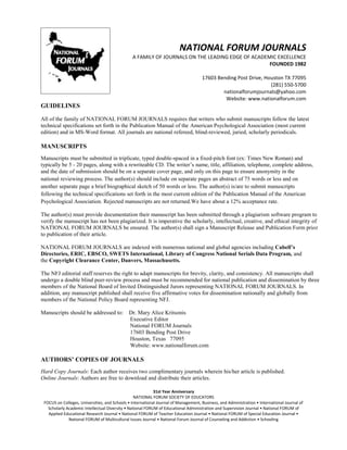 Guidelines for Publishing - NATIONAL FORUM JOURNALS, www.nationalforum.com