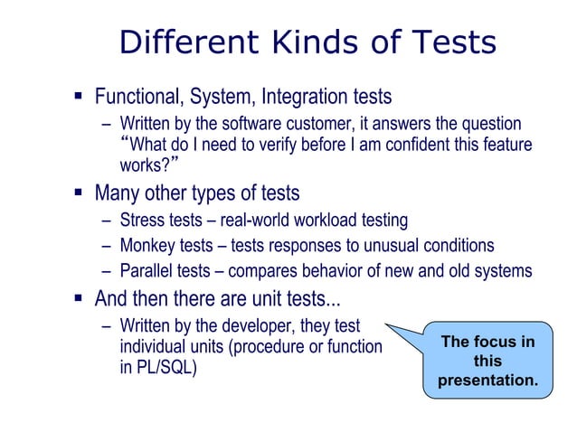 Utplsql Unit Testing For Oracle Pl Sql Ppt Free Download