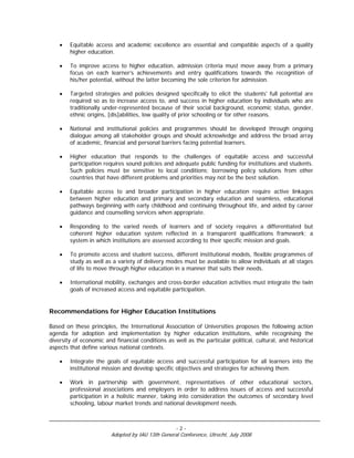 Utr. the statement on equitable access, success and quality in higher | PDF