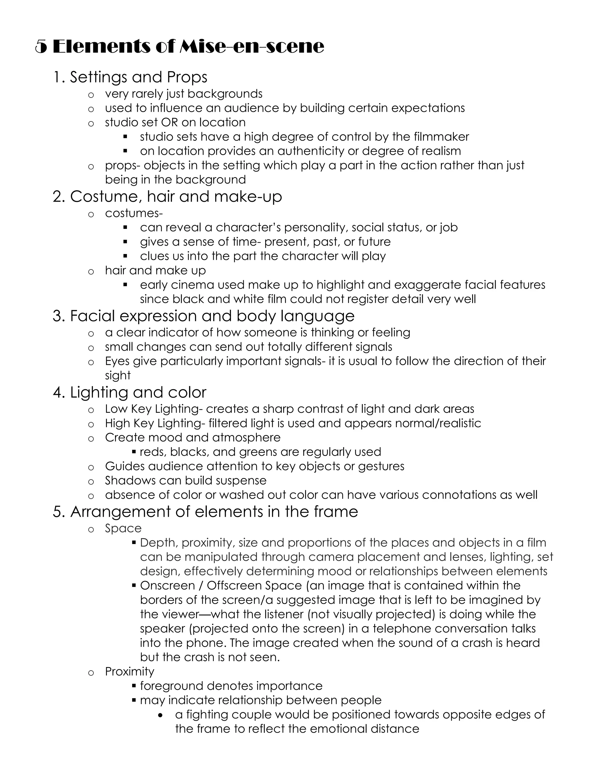 5 elements of mise en scene | PDF
