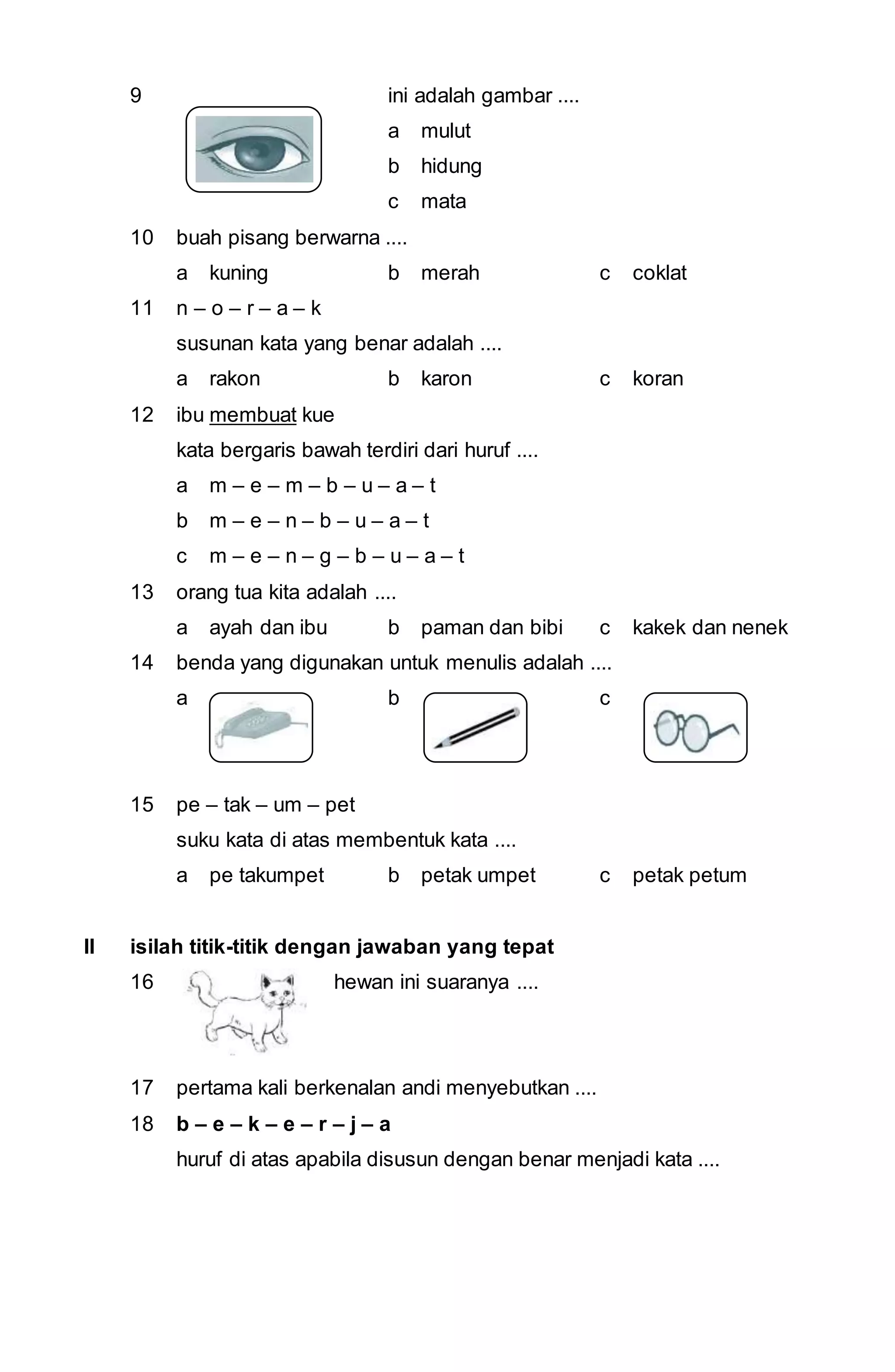 Uts 1 bindo kelas 1 sd | PDF