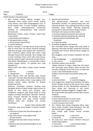 Soal UTS Bahasa Indonesia Kelas 6 Semester 2 | DOC