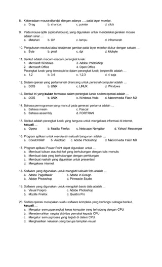 SOAL UTS TIK KELAS 7 SEMESTER GENAP | PDF
