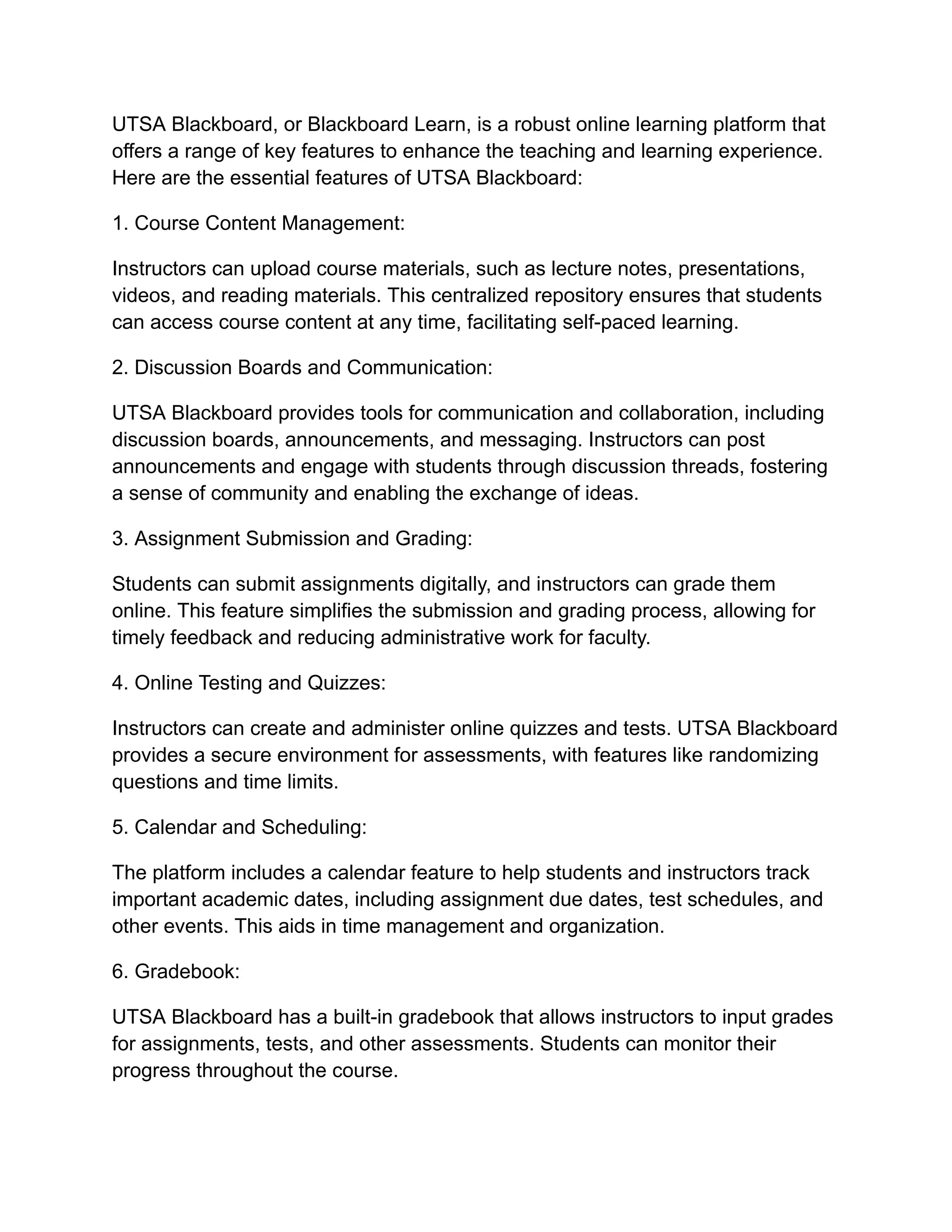 UTSA Blackboard Your Gateway to Academic Success .pdf | Undergraduate ...