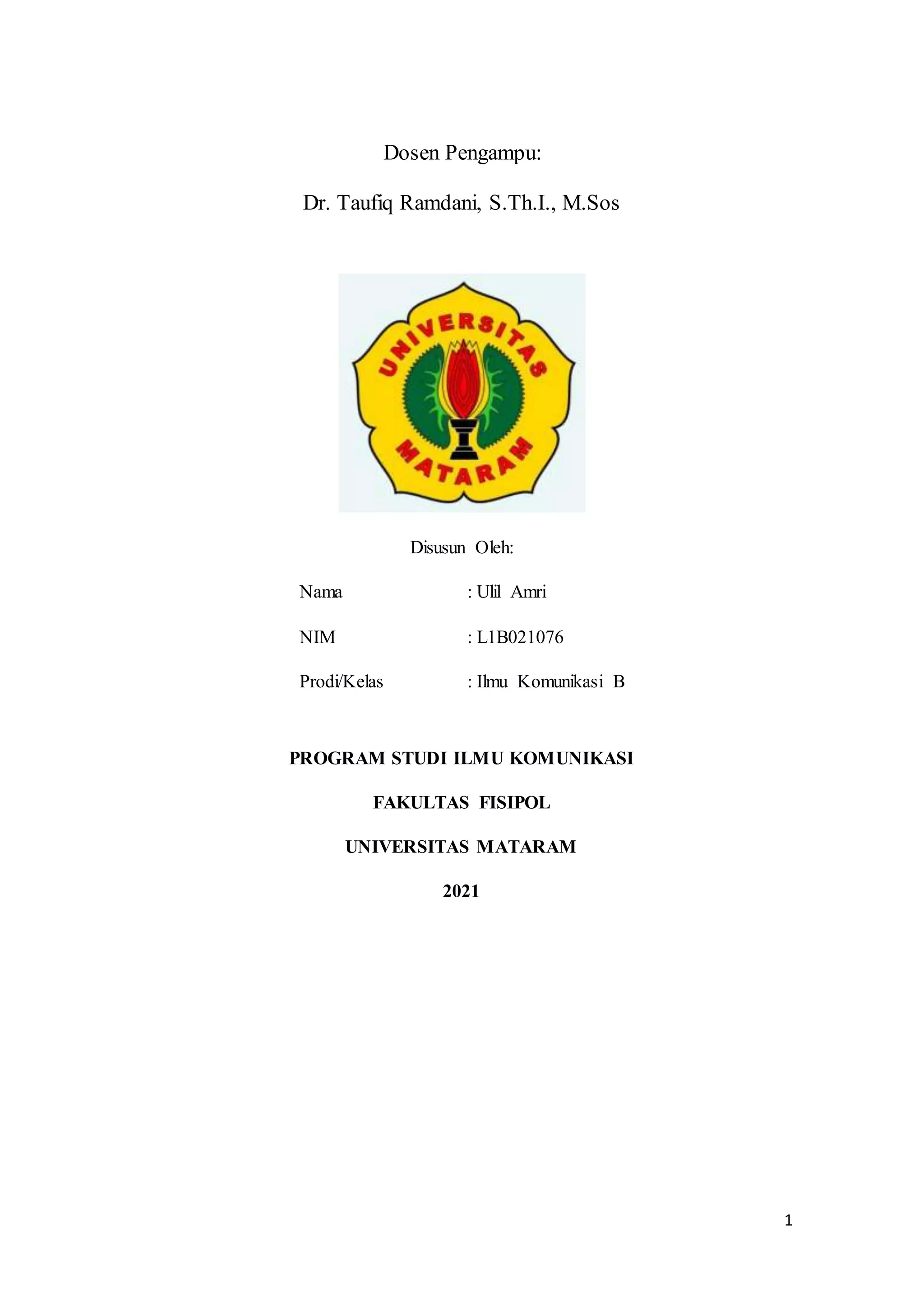 Ulil Amri, Agama Islam, Ilmu Komunikasi, Dr. Taufiq Ramdani, S.Th.I., M ...