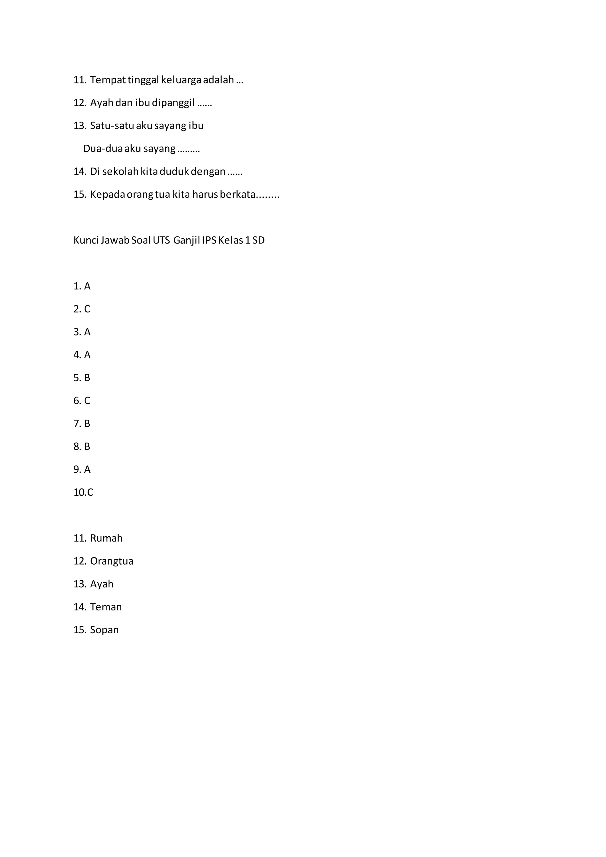 Uts ips kelas 1 | PDF