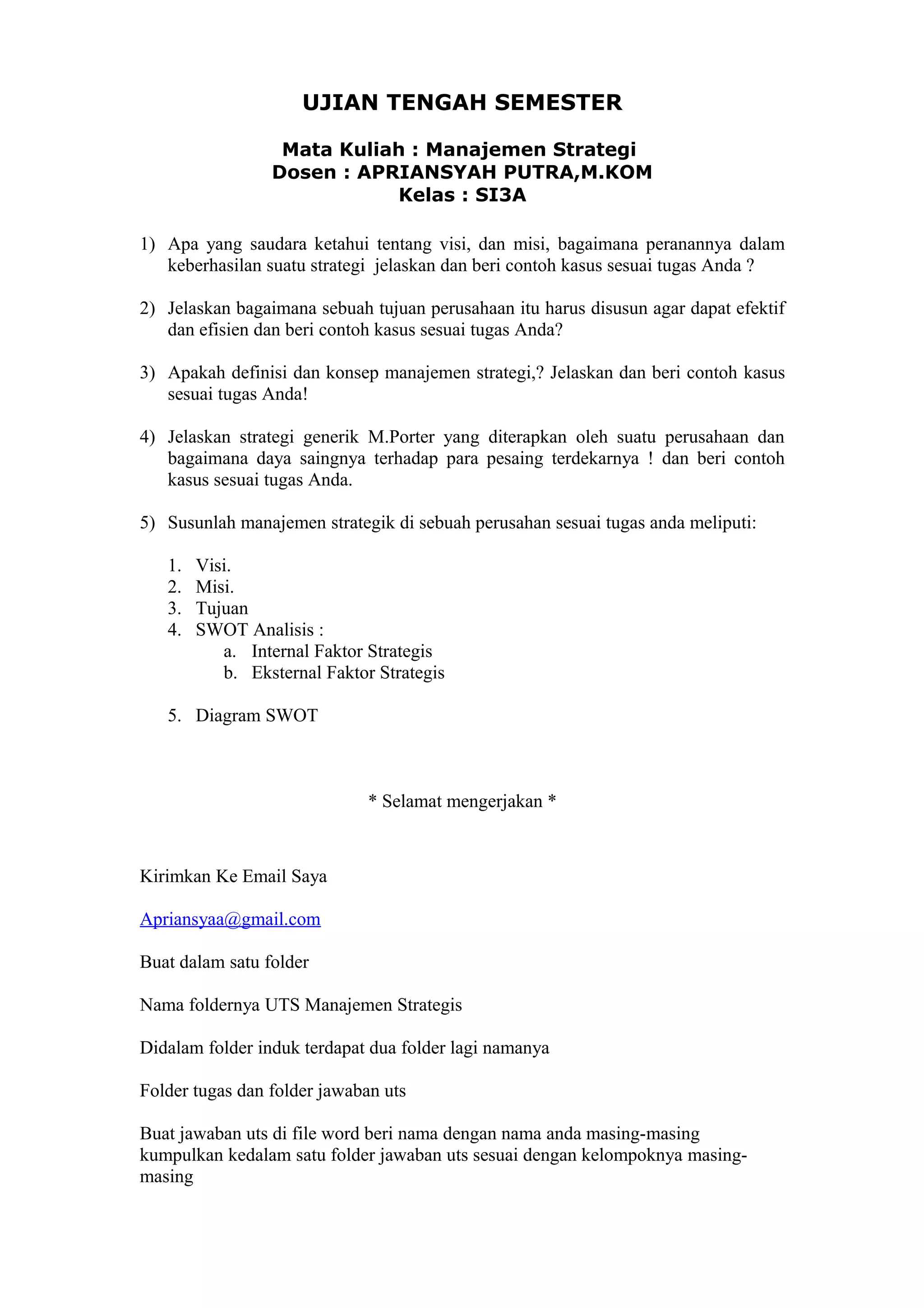 Uts manajemen strategi | DOC