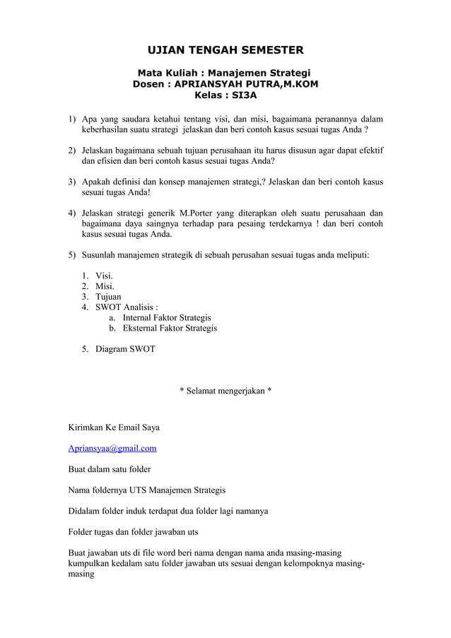 Uts manajemen strategi | DOC
