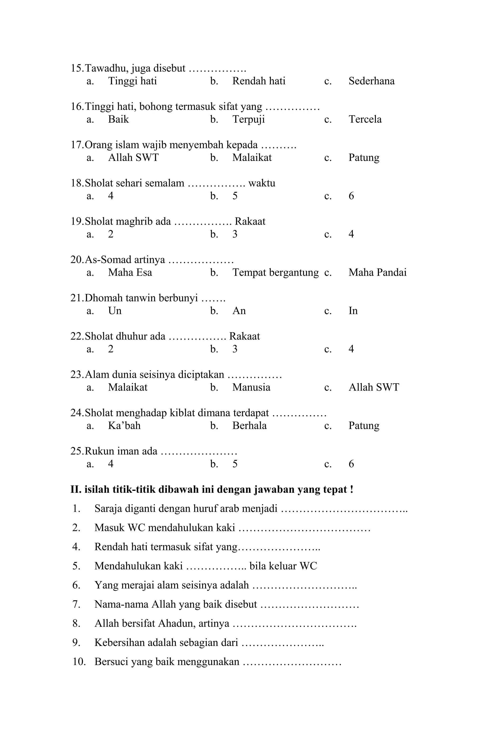 Uts pai kelas ii sd | PDF