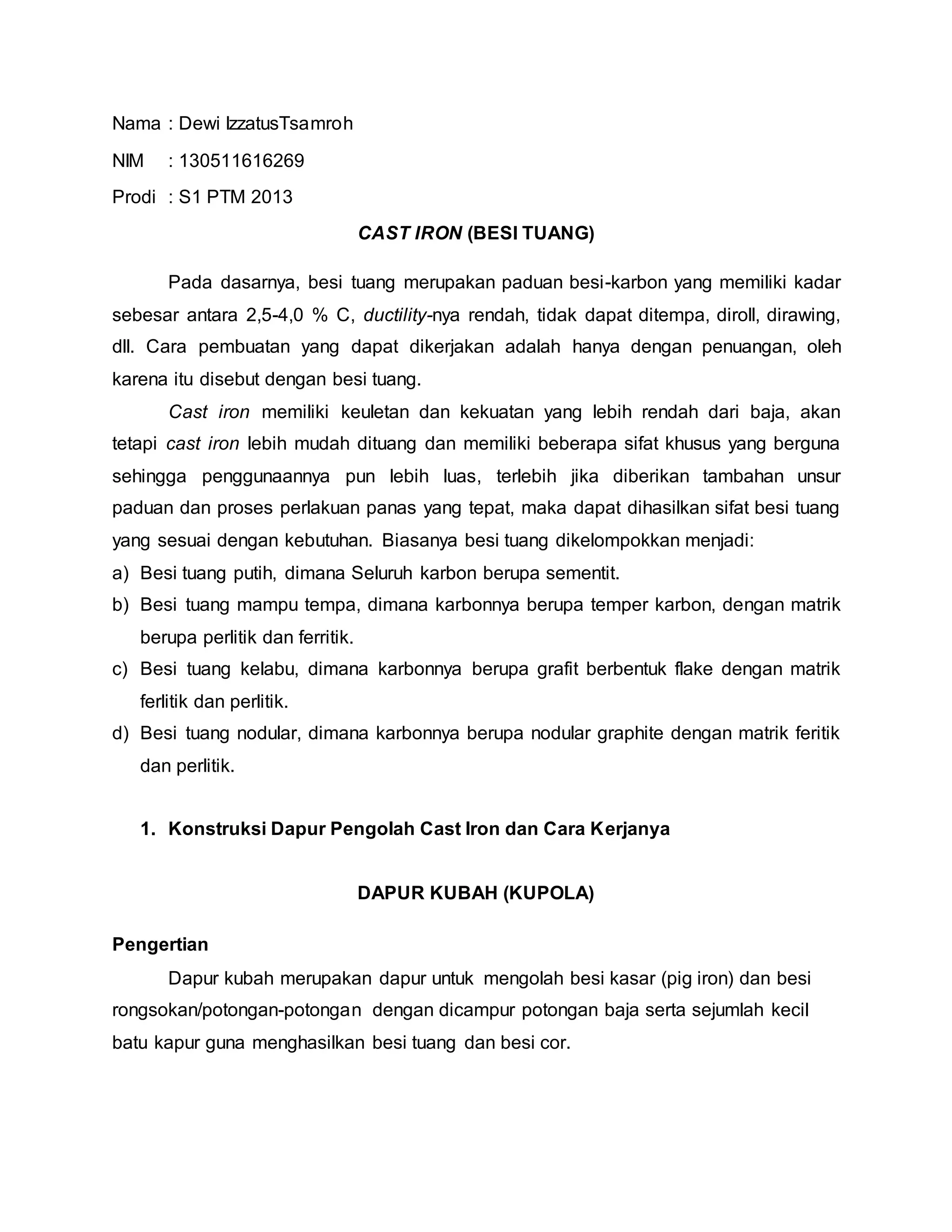 Pengetahuan Bahan Teknik Cast Iron (Besi Tuang) | DOCX