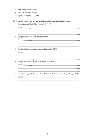 Uts semester 1 matematika kelas 5 tahun tahun pelajaran 2015/2016 | PDF