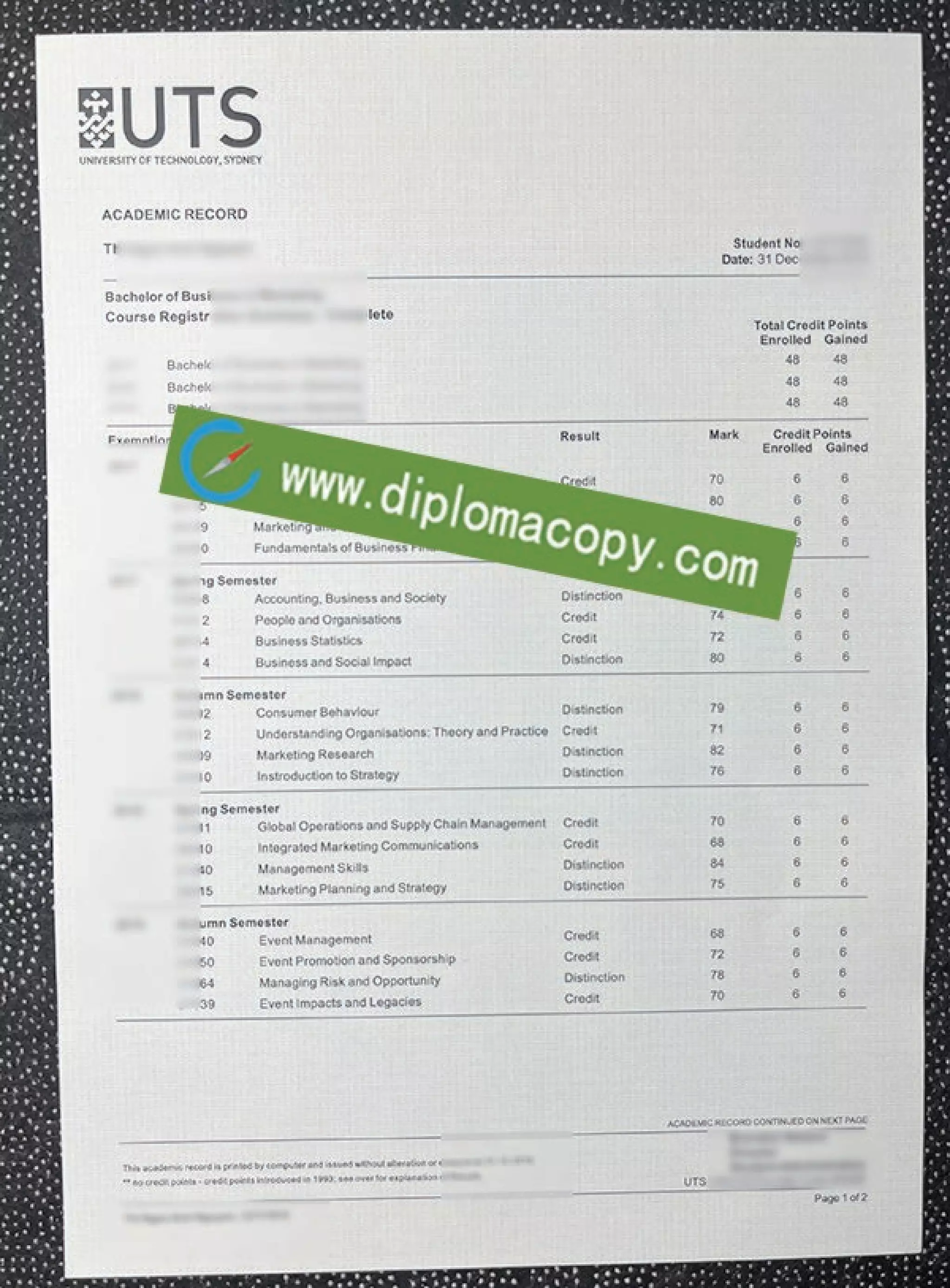 UTS transcript University of Technology Sydney degree | PDF