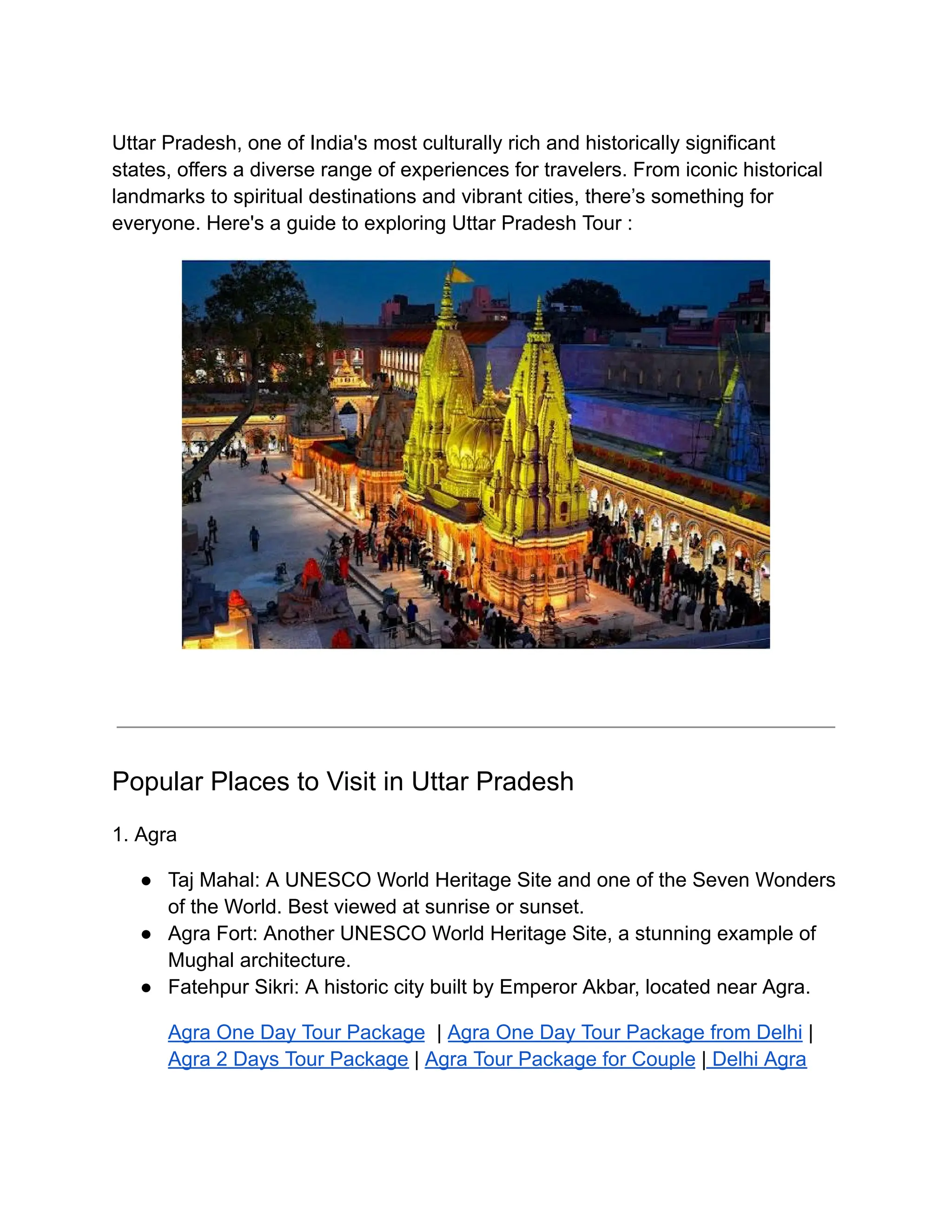 Uttar Pradesh tour and Travel & Places to Visit | PDF