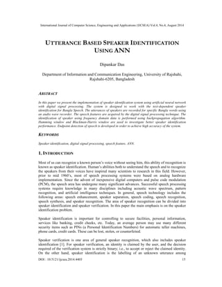 Utterance Based Speaker Identification Using ANN | PDF