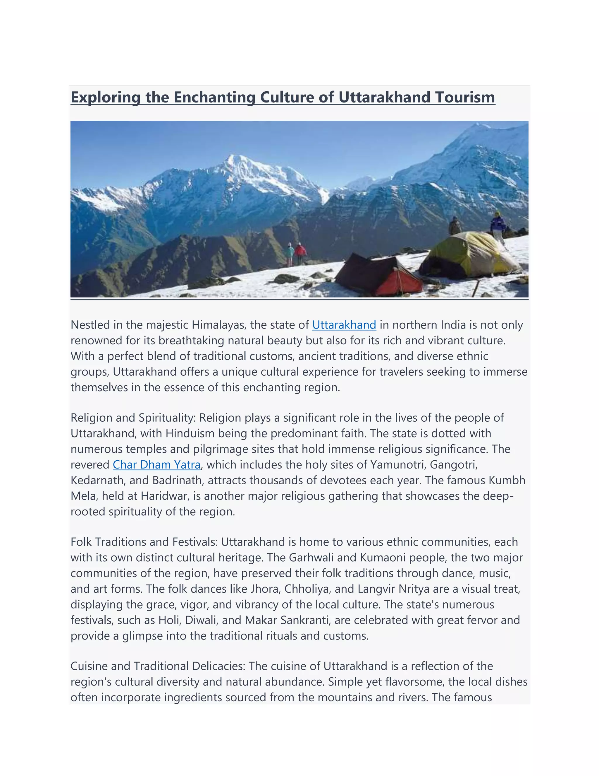 Exploring the Enchanting Culture of Uttarakhand Tourism | DOCX