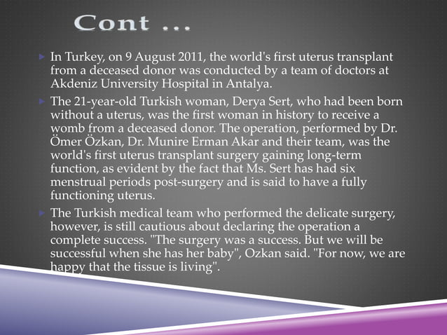 Uterus Transplantation Utx (obstetric and gynecology) | PPTX