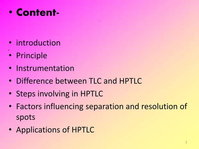 Hptlc presentation ppt | PPTX | Chemistry | Science