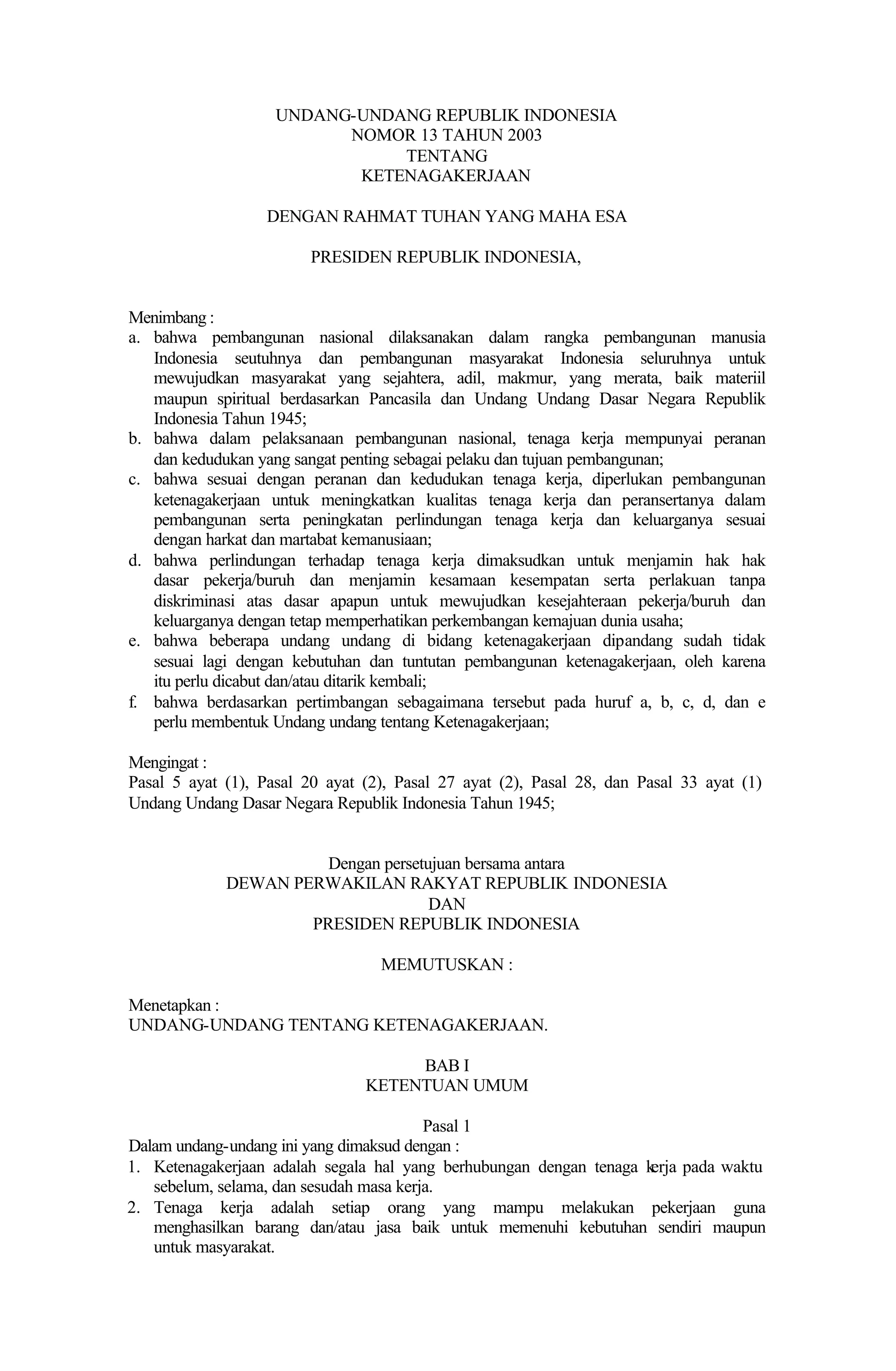 Uu 13-2003-ketenagakerjaan | PDF