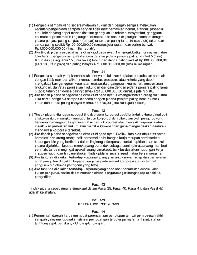 Undang-undang No. 18 Tahun 2008 tentang Pengelolaan-Sampah | PDF