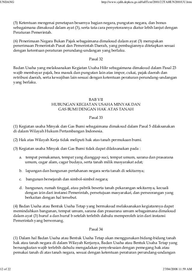 Uu No 22 Tahun 2001 Tentang Migas