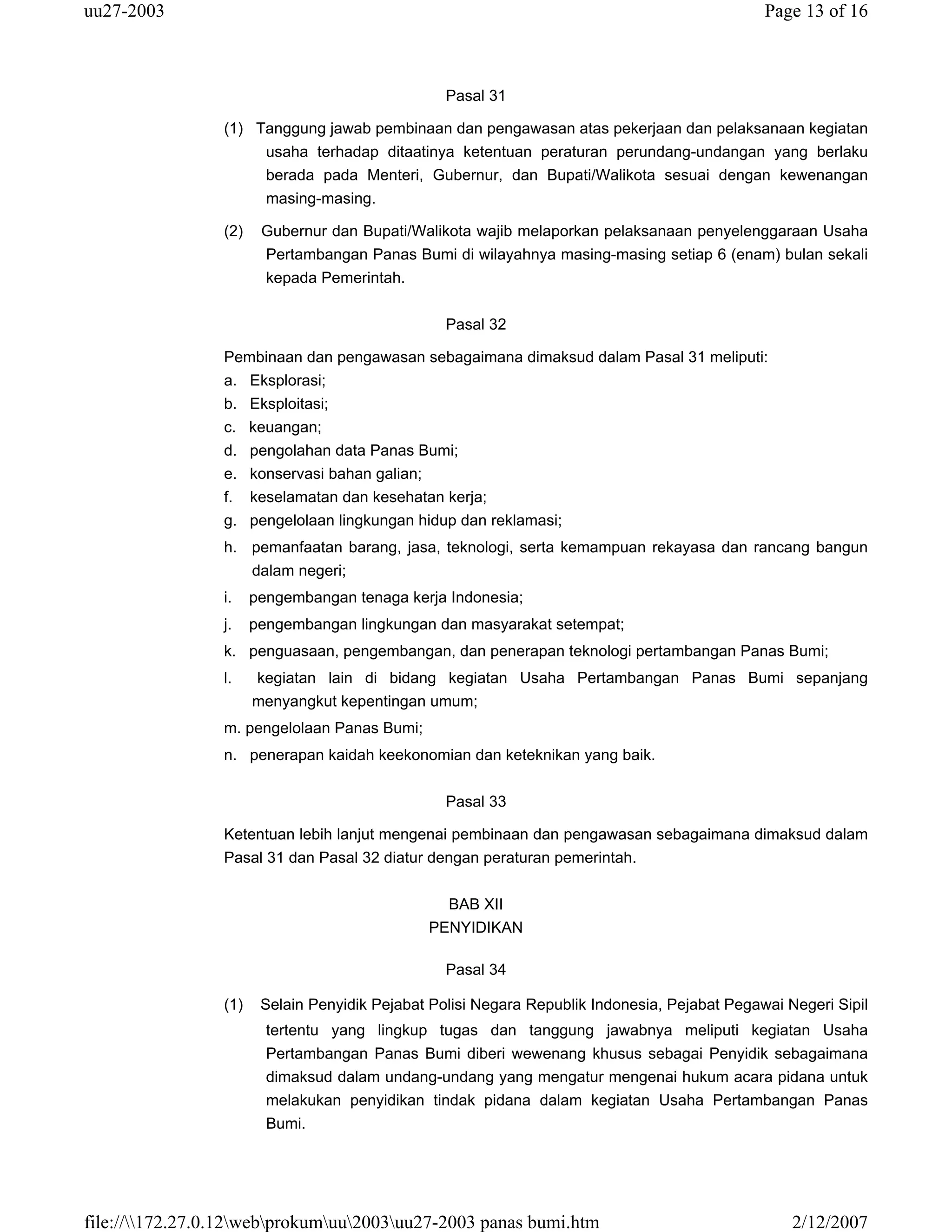 Uu 27 tahun 2003 tentang panas bumi | PDF