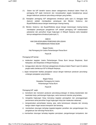 Uu 27 tahun 2003 tentang panas bumi | PDF