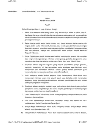 Uu 27 tahun 2003 tentang panas bumi | PDF