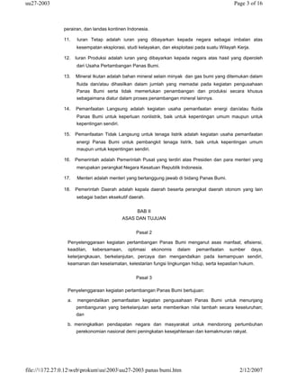 Uu 27 tahun 2003 tentang panas bumi | PDF