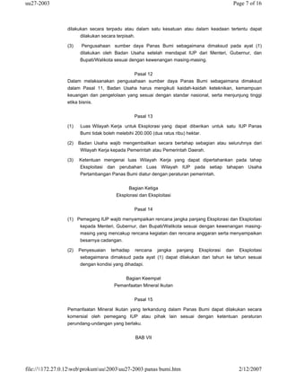 Uu 27 tahun 2003 tentang panas bumi | PDF