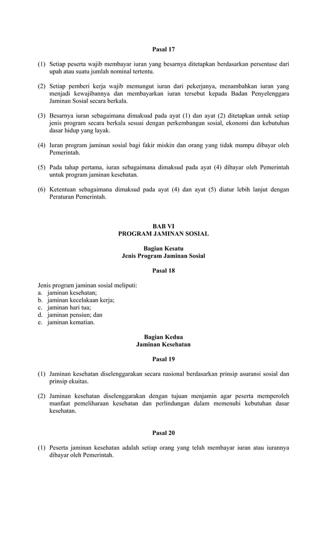 Undang_undang no 40 tahun 2004 tentang SJSN | PDF