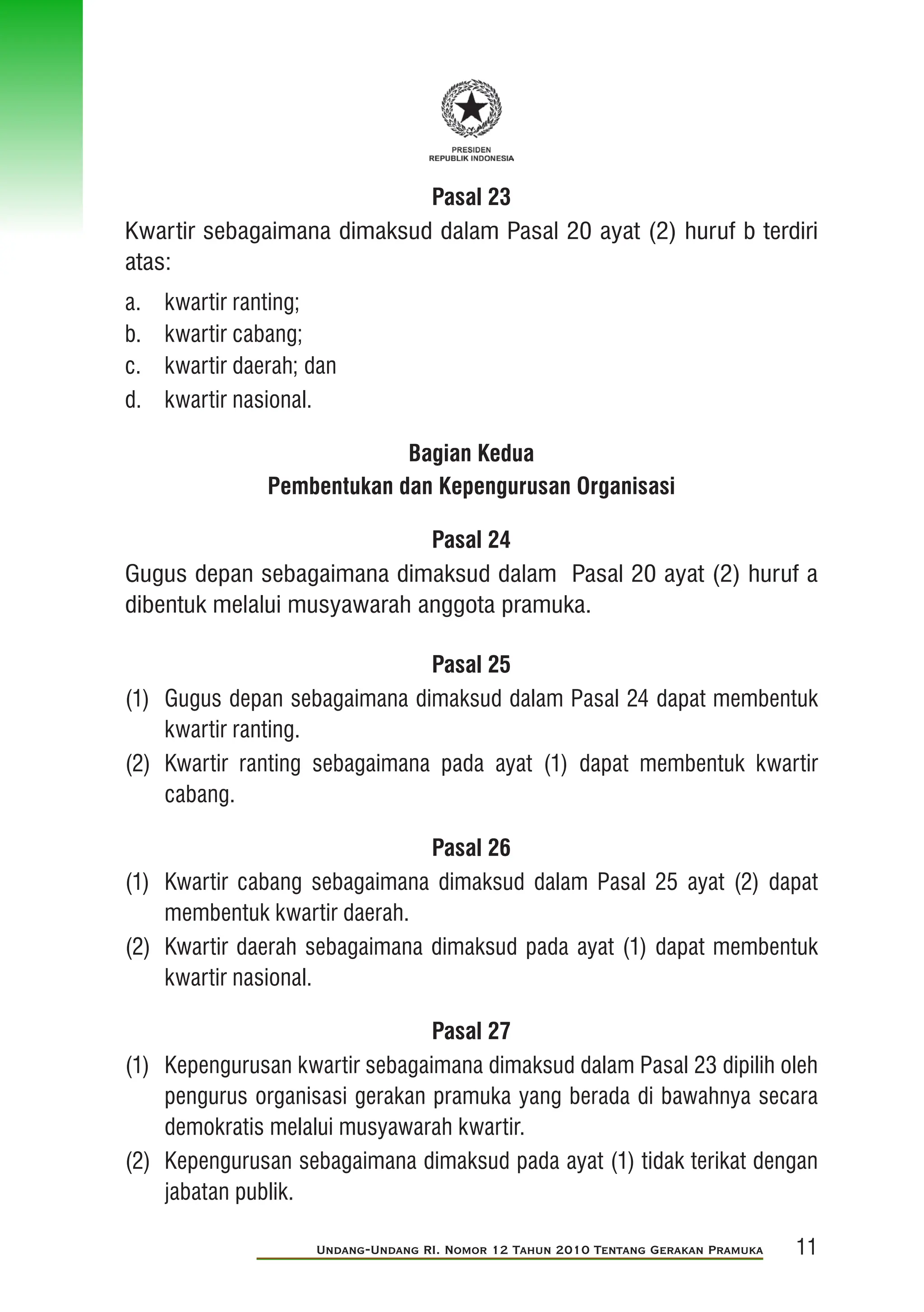 Undang Undang Gerakan Pramuka Indonesia pdf | PDF