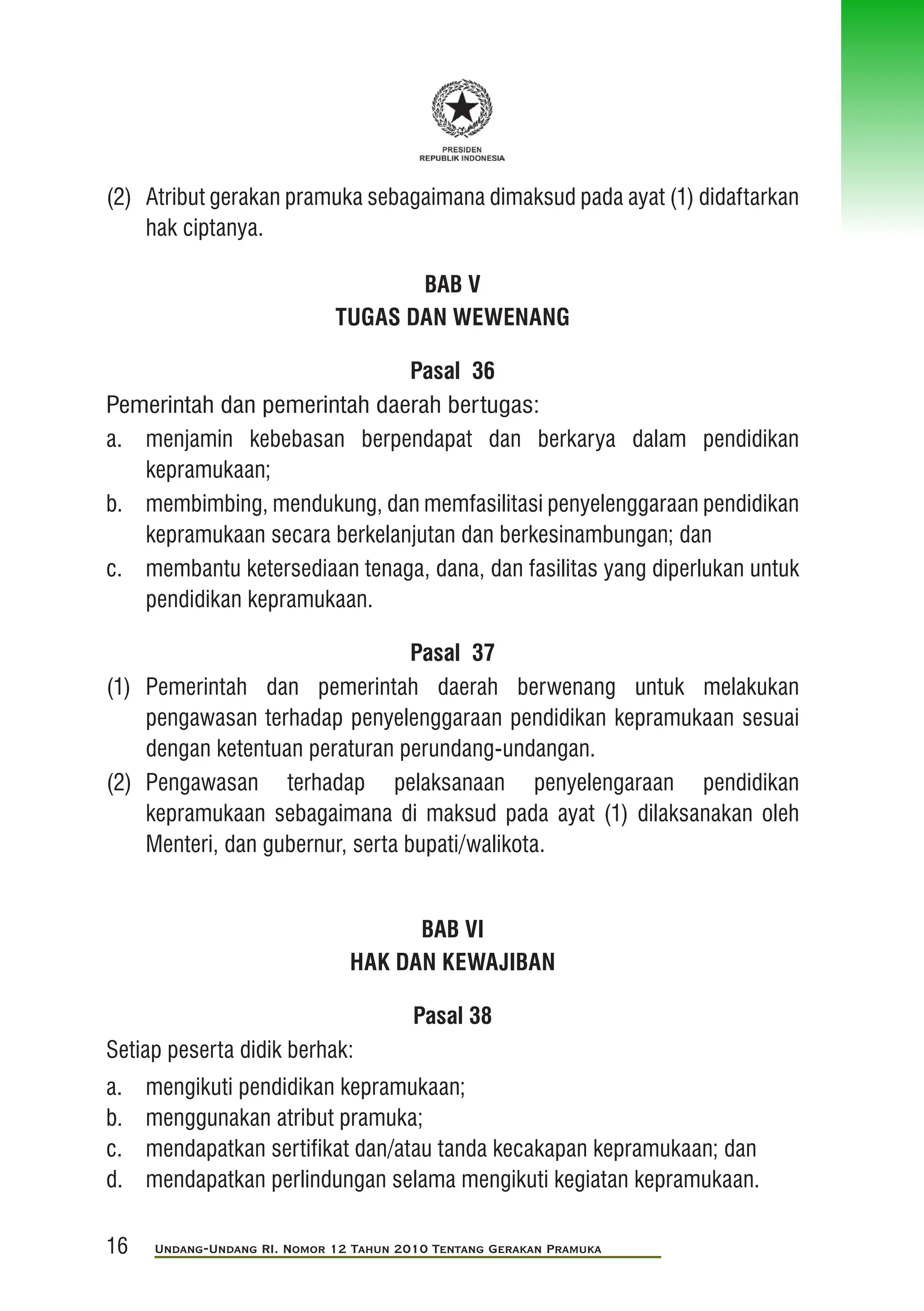 Undang Undang Gerakan Pramuka Indonesia pdf | PDF