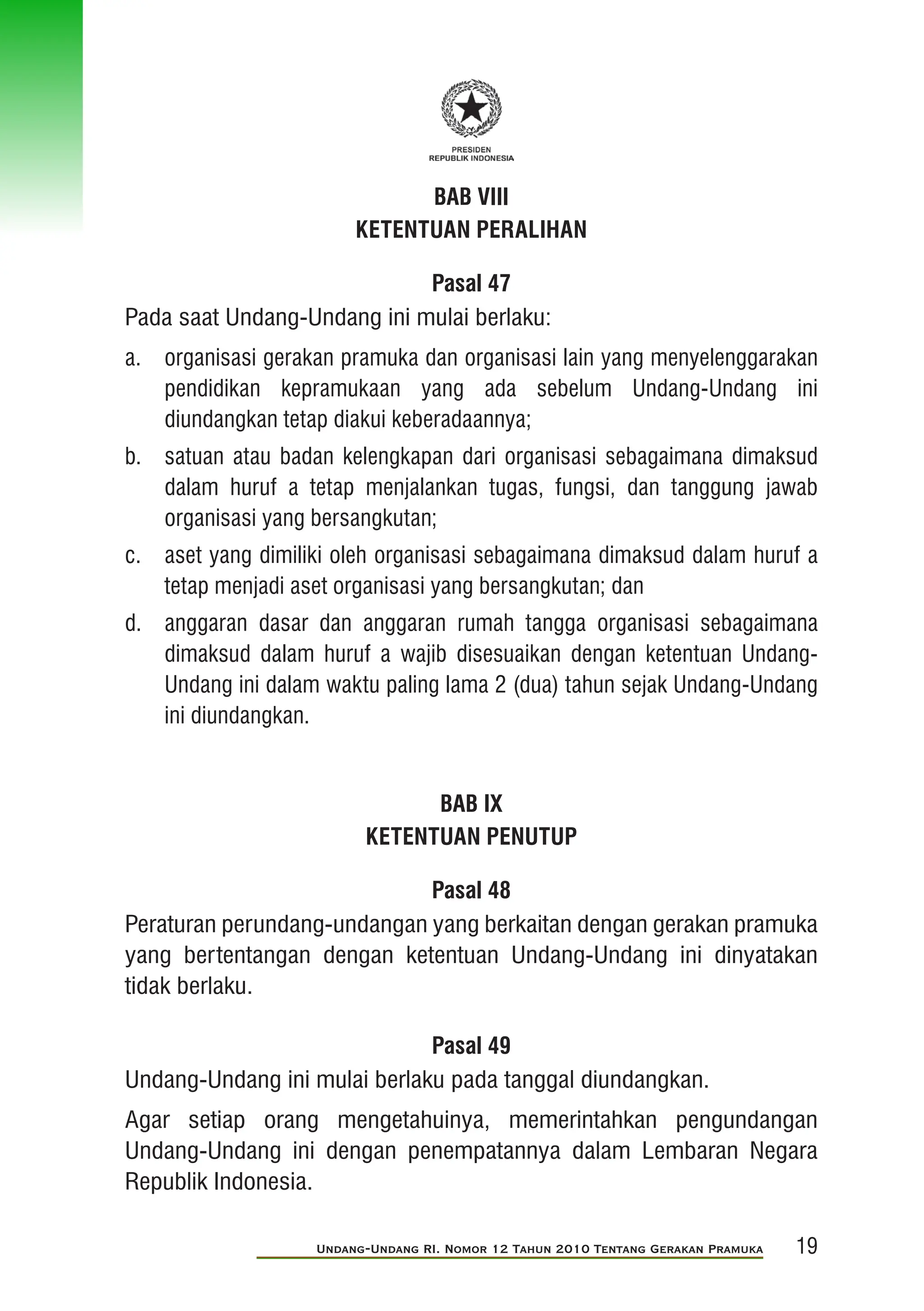 Undang Undang Gerakan Pramuka Indonesia pdf | PDF