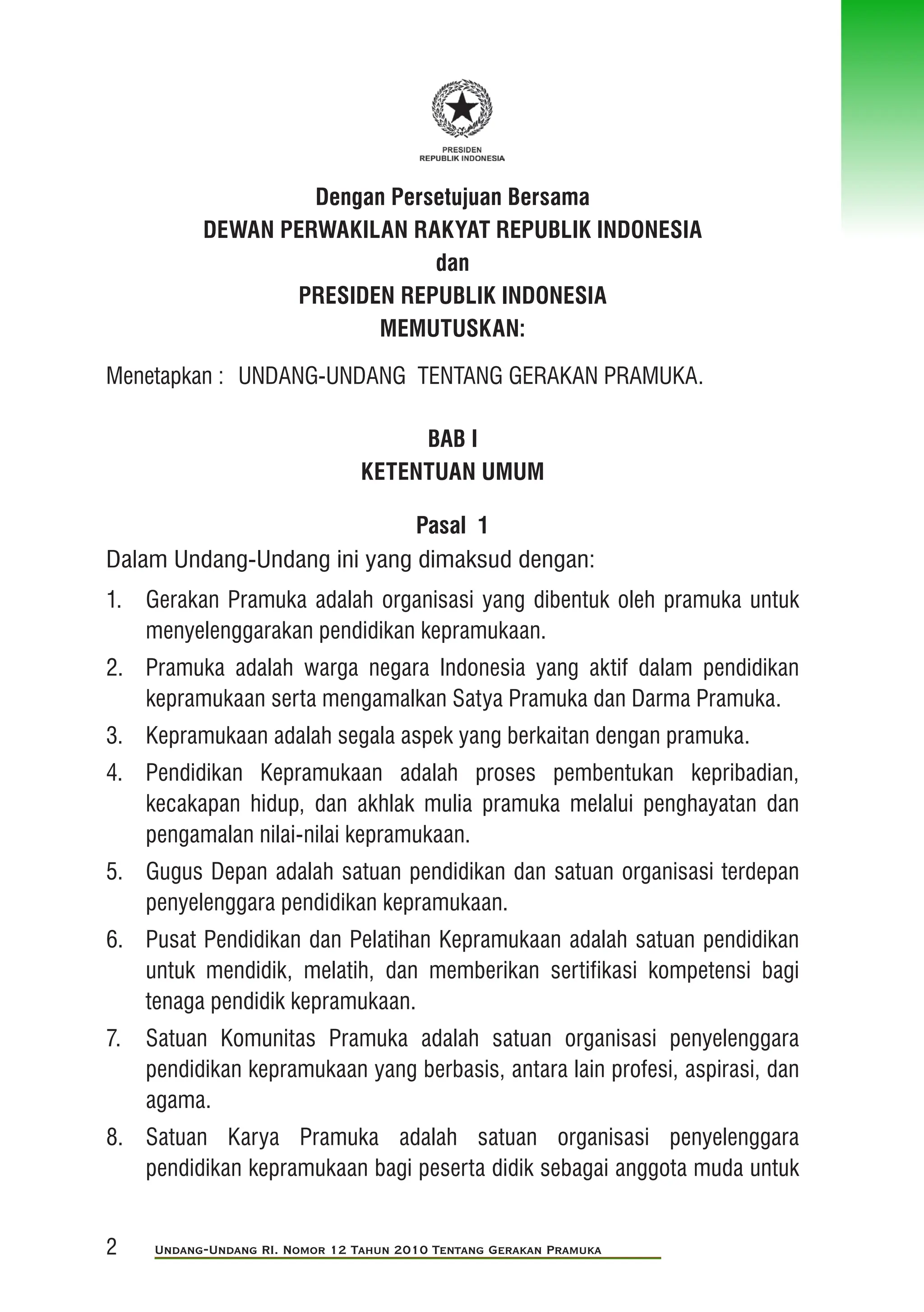 Undang Undang Gerakan Pramuka Indonesia pdf | PDF