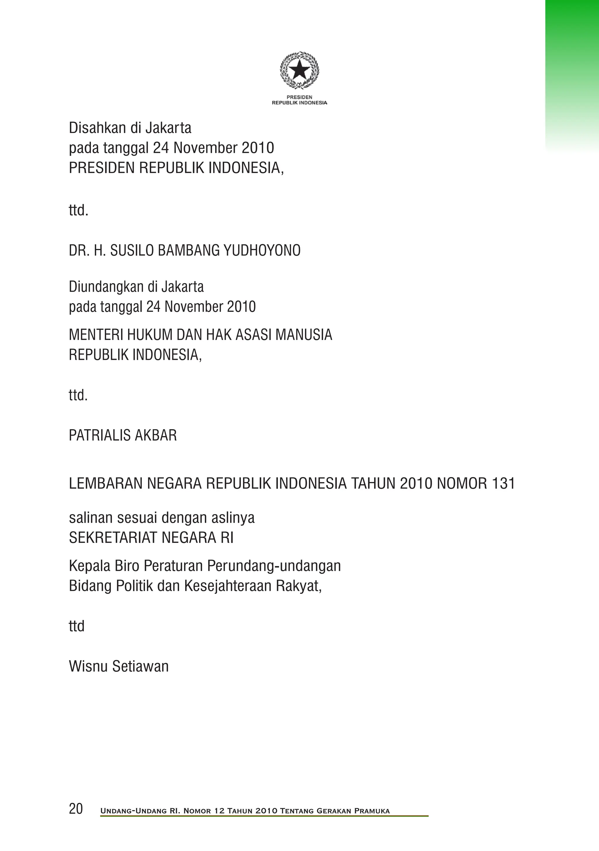 Undang Undang Gerakan Pramuka Indonesia pdf | PDF
