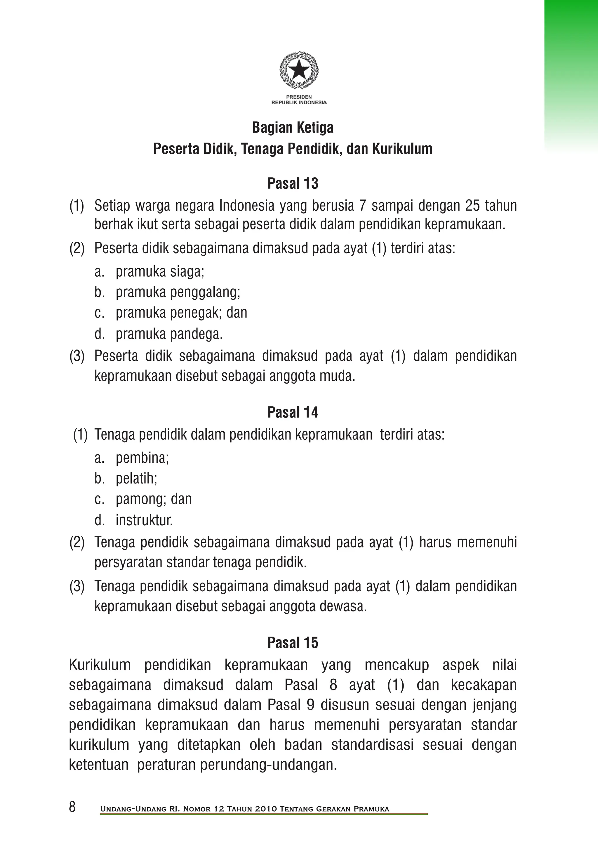 Undang Undang Gerakan Pramuka Indonesia pdf | PDF