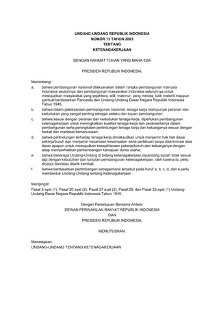 Undang-undang No.13 Th.2003 tentang Ketenagakerjaan | PDF