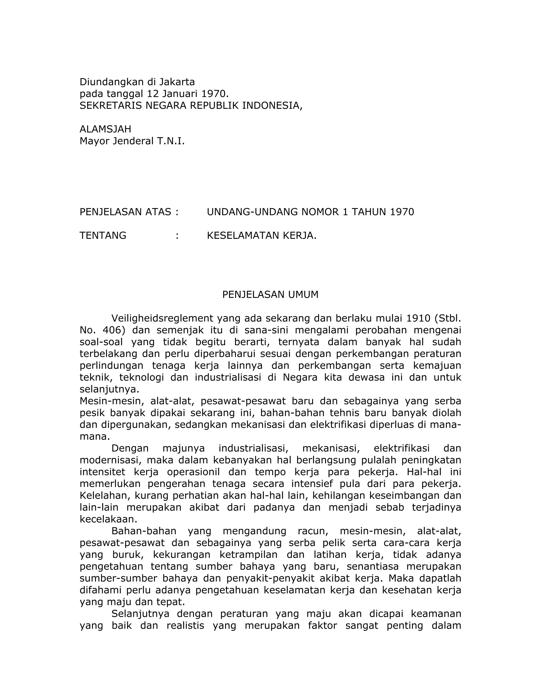 UU k3 tahun 1970 | PDF