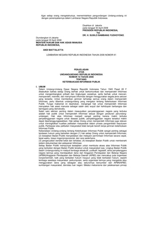 UU No.14 tahun 2008 tentang Keterbukaan Informasi Publik | PDF