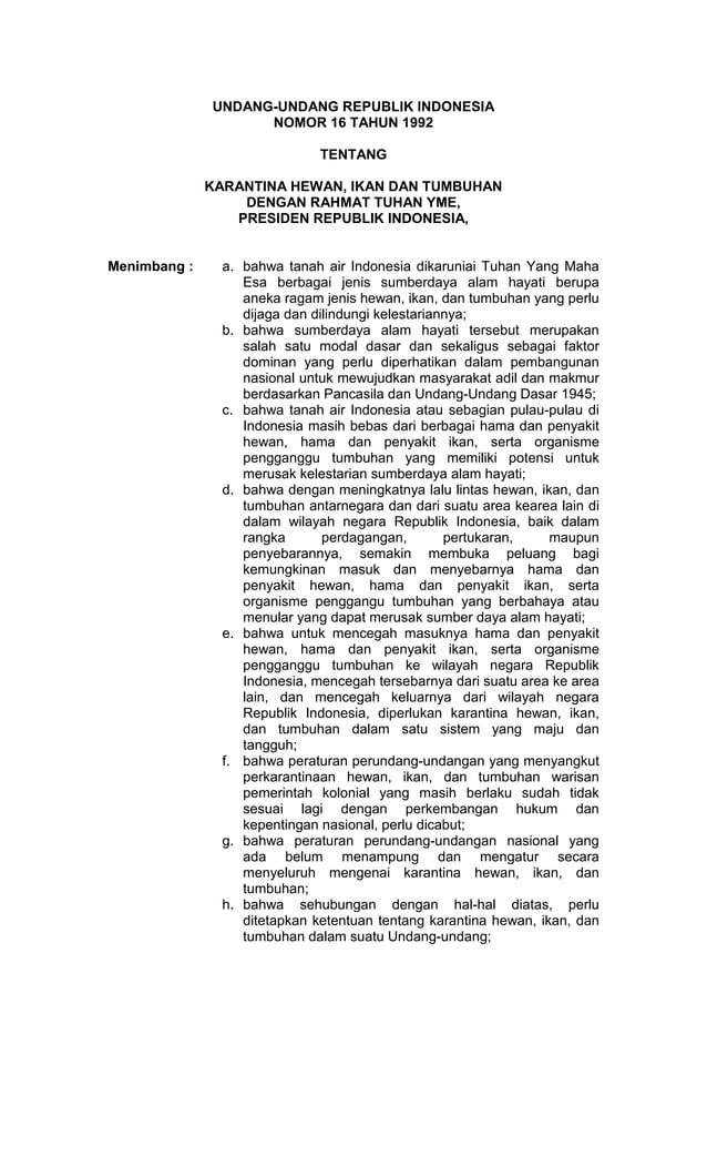 UU No. 16 Tahun 1992 | PDF