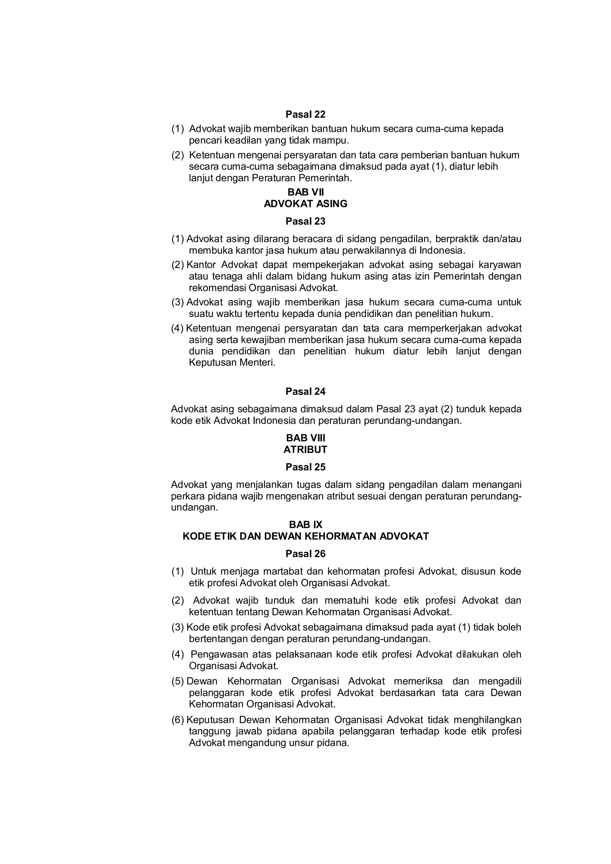 Undang-undang nomor 18 tahun 2003 tentang advokat | PDF