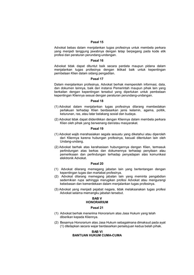 Undang-undang nomor 18 tahun 2003 tentang advokat | PDF